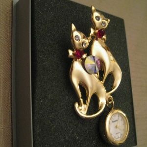 Bonetto Watch Cats Rhinestone Brooch Japan Movemnt | Accessories ...